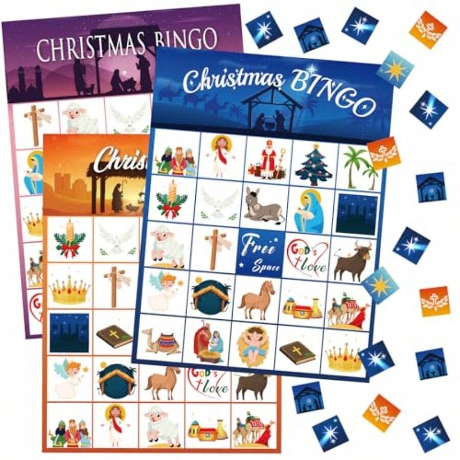 Religious Cristmas Bingo Ca 24 S Xmas Cristian Bingo Game Large Group ...