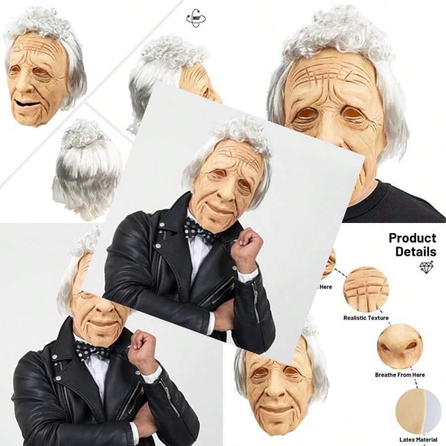 Old Man Mask Realistic Human Latex Full Head Mask For Halloween ...