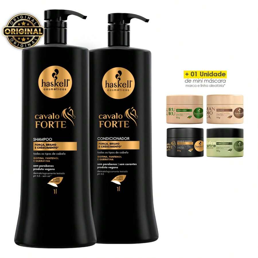 Haskell Cavalo Forte Shampoo And Conditioner Kit 1 Liter + Mini Mask ...