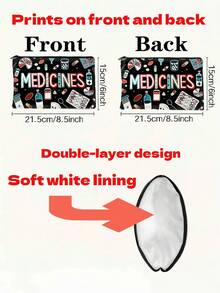 1 Double-Sided MEDICINES Little Girl Pattern Theme Cosmetic Bag, Double ...