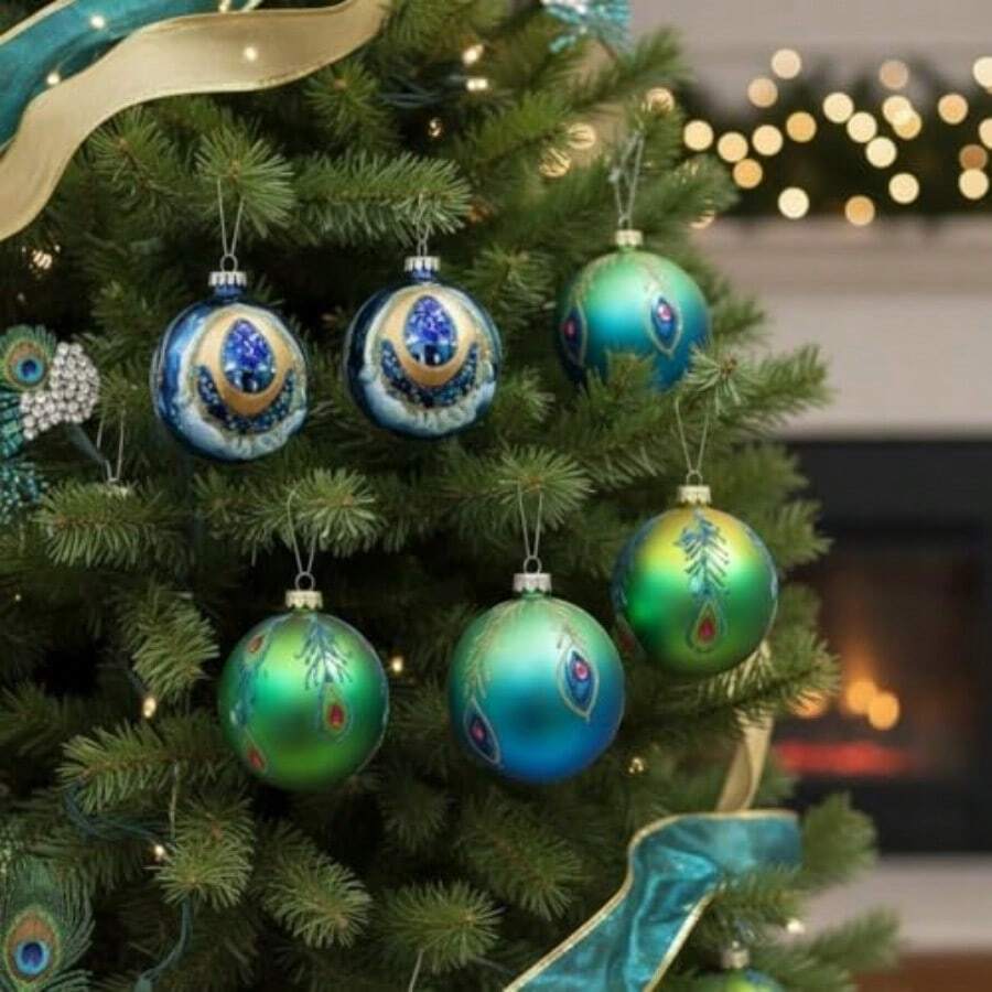 DSoulchen 6 Pcs 3.15in Peacock Glass Ball Christmas Ornaments Set ...