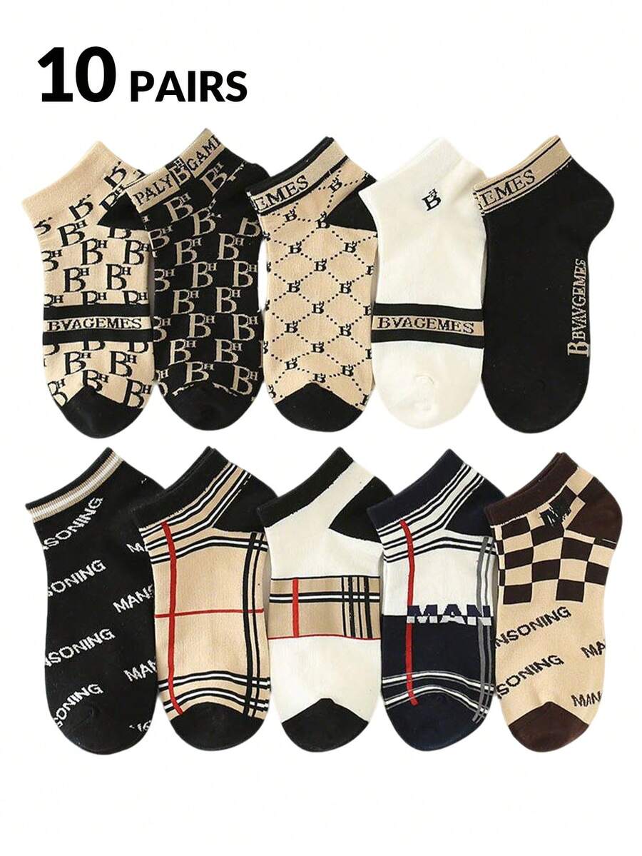 10 Pairs Vintage Style Men's Socks,Y Casual High-Quality Breathable Low ...