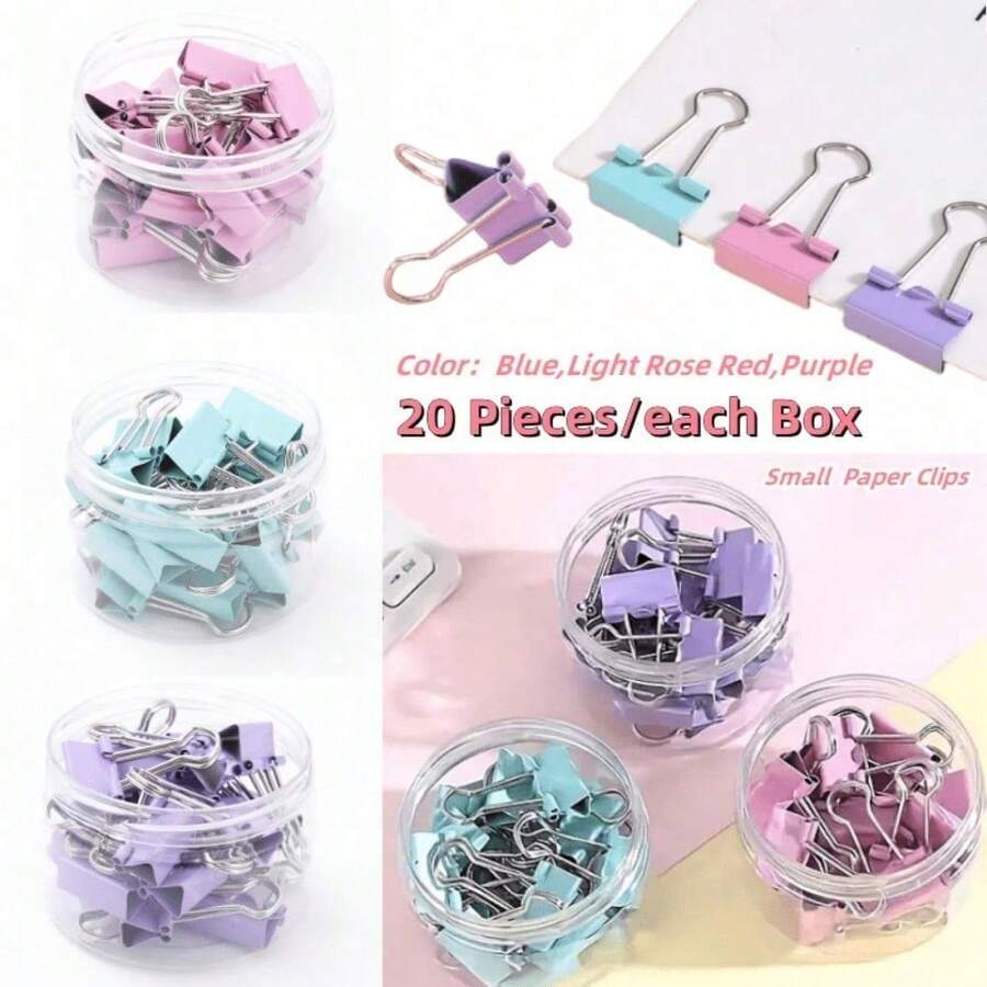 20PCS Small Color Clip With Plastic Box, Multi-Color Paper Clip, Metal ...