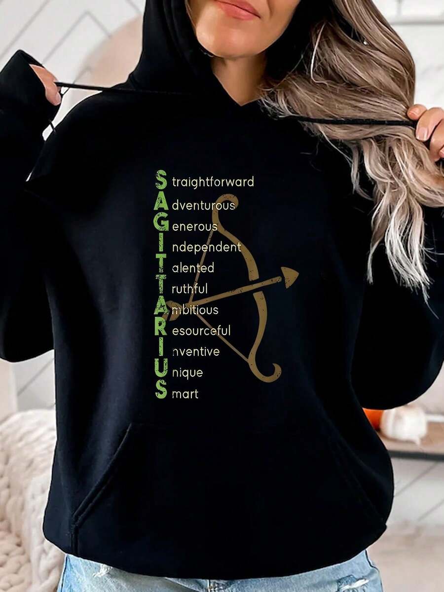 Women's Hoodie With Sagittarius Zodiac Sign And Personality Traits Print, Perfect For Casual ...