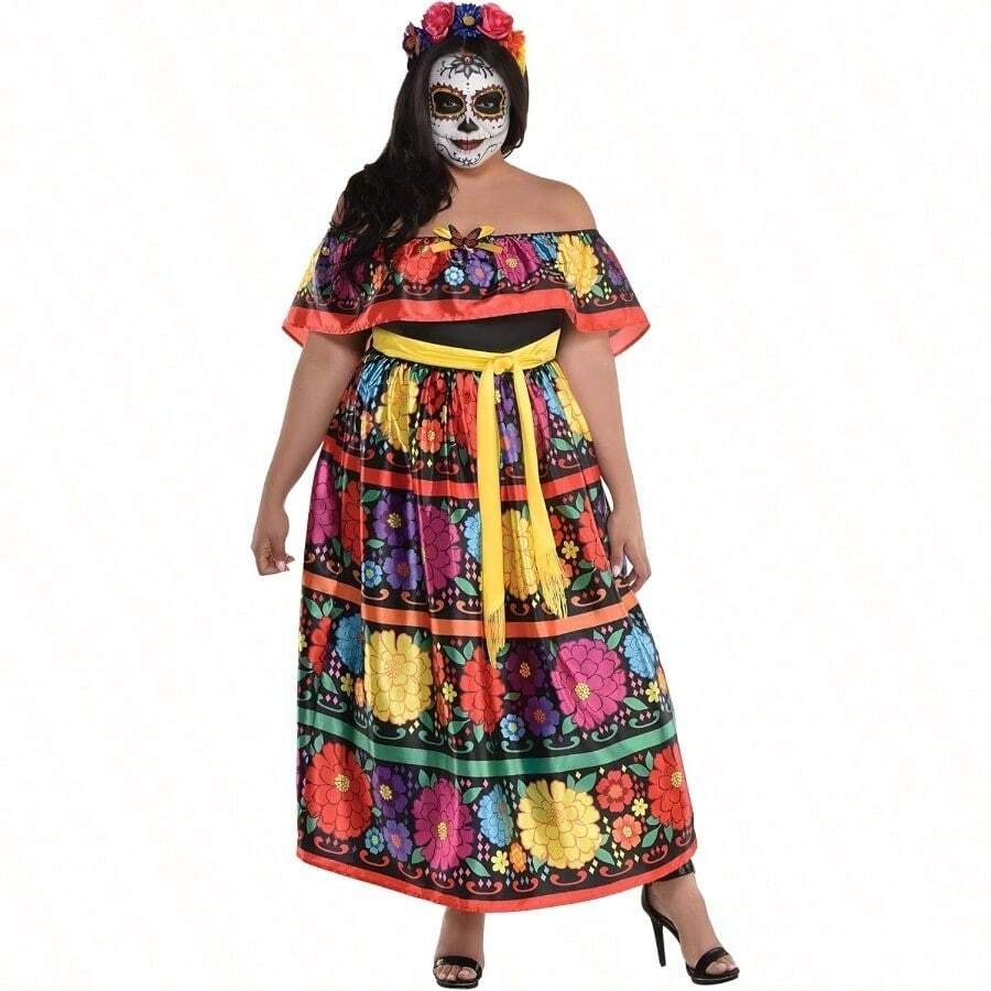 Amscan - Colorful Sugar Skull Extralarge Dress and Headband Set for Day ...