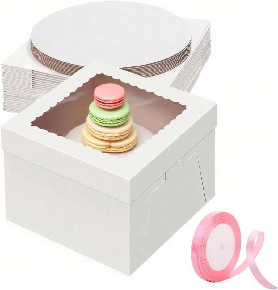 DZOMK10 Tall Pack Cake Boxes, 8x8x8 Inches Tall Box With Boards, White ...