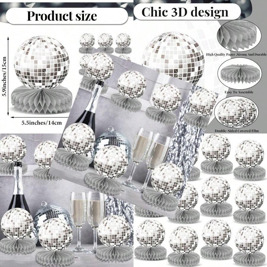 MMSZHL 12 Pcs Silver Disco Theme Table Centerpiece with Honeycomb ...