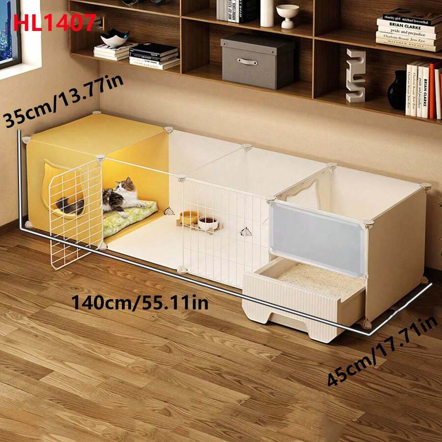 1-Bedroom 1-Bathroom Cat Cage With Toilet, Compact Indoor Cat House ...
