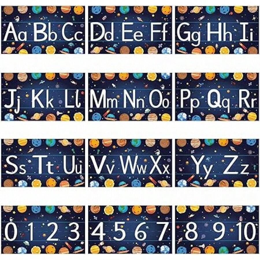 12 Pcs Alphabet Bulletin Board Set Space Themed Alphabet Poster For ...