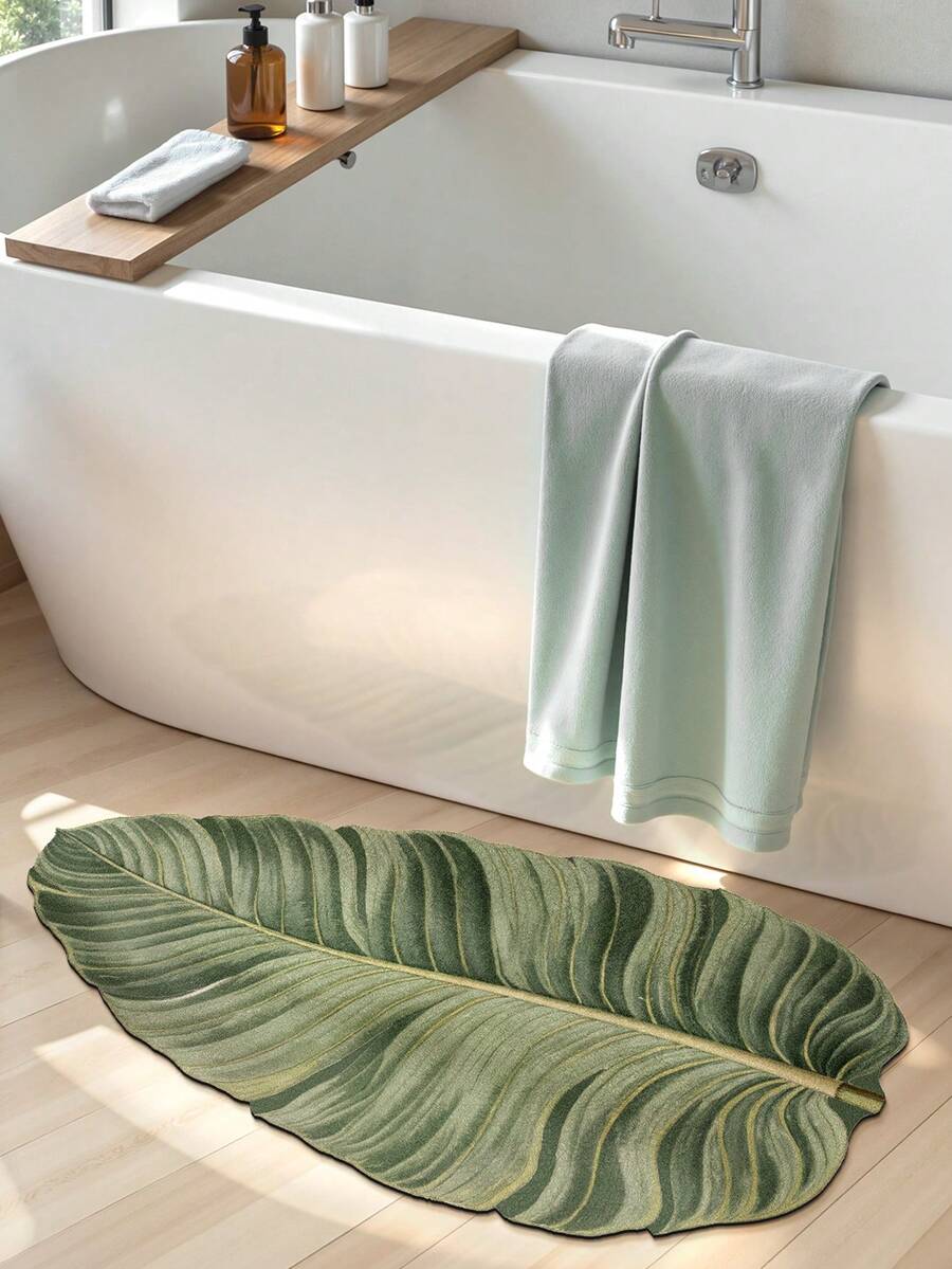 1pc Thick Silicone Algae Bath Mat, Leaf Pattern, Fresh Style, Elegant ...