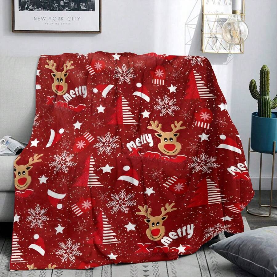 1pc Christmas Themed Blanket, Mainly In Red Color, Covered With ...