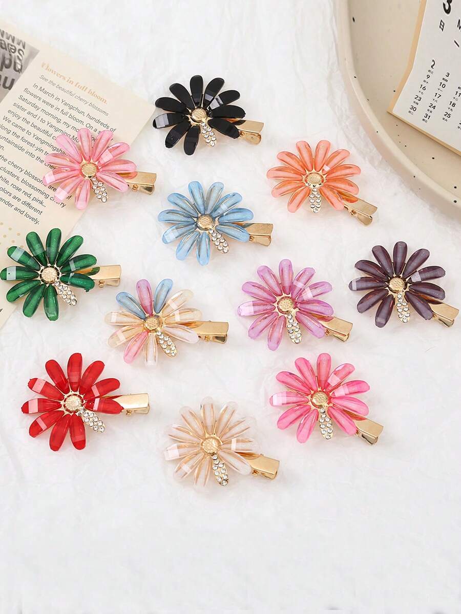10pcs Cute Small Daisy Hair Clips, Rhinestone Flower Bangs Side Clips ...