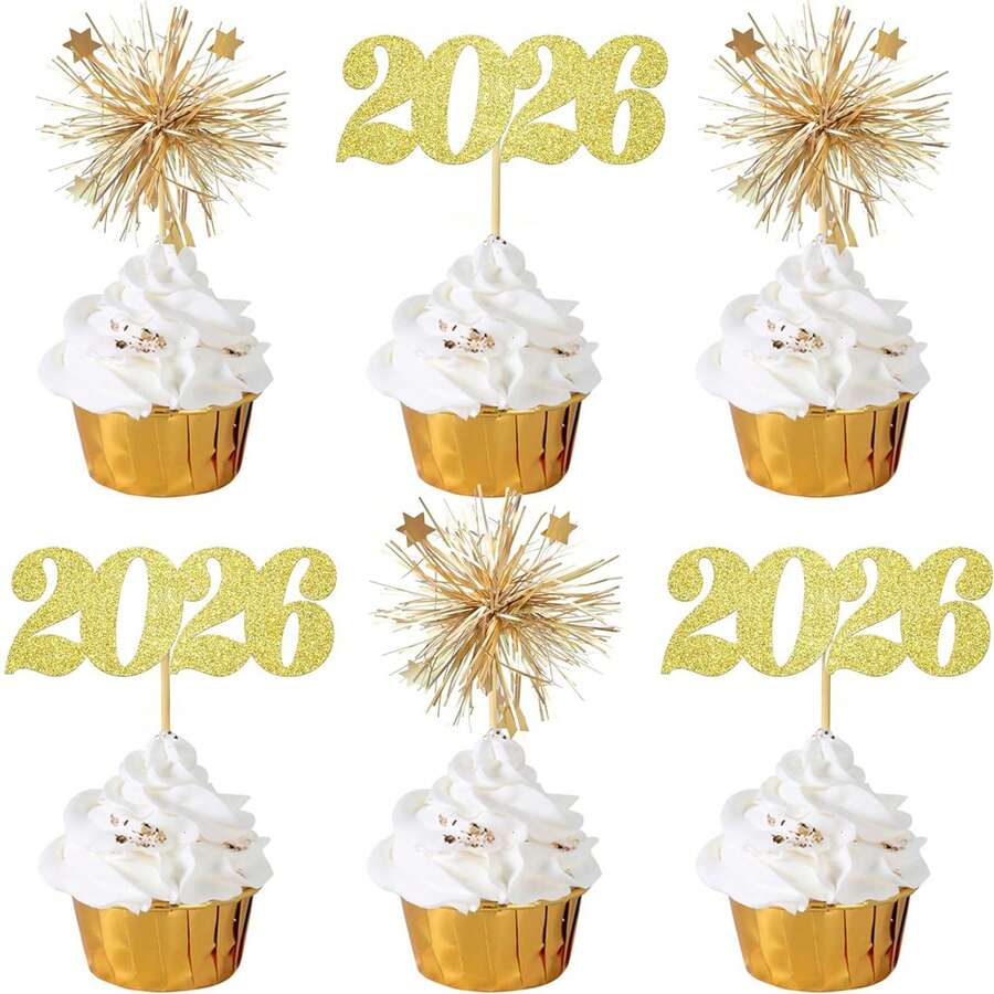 12 Stück/24 Stück glänzende goldene Cupcake-Topper "Frohes Neues Jahr ...