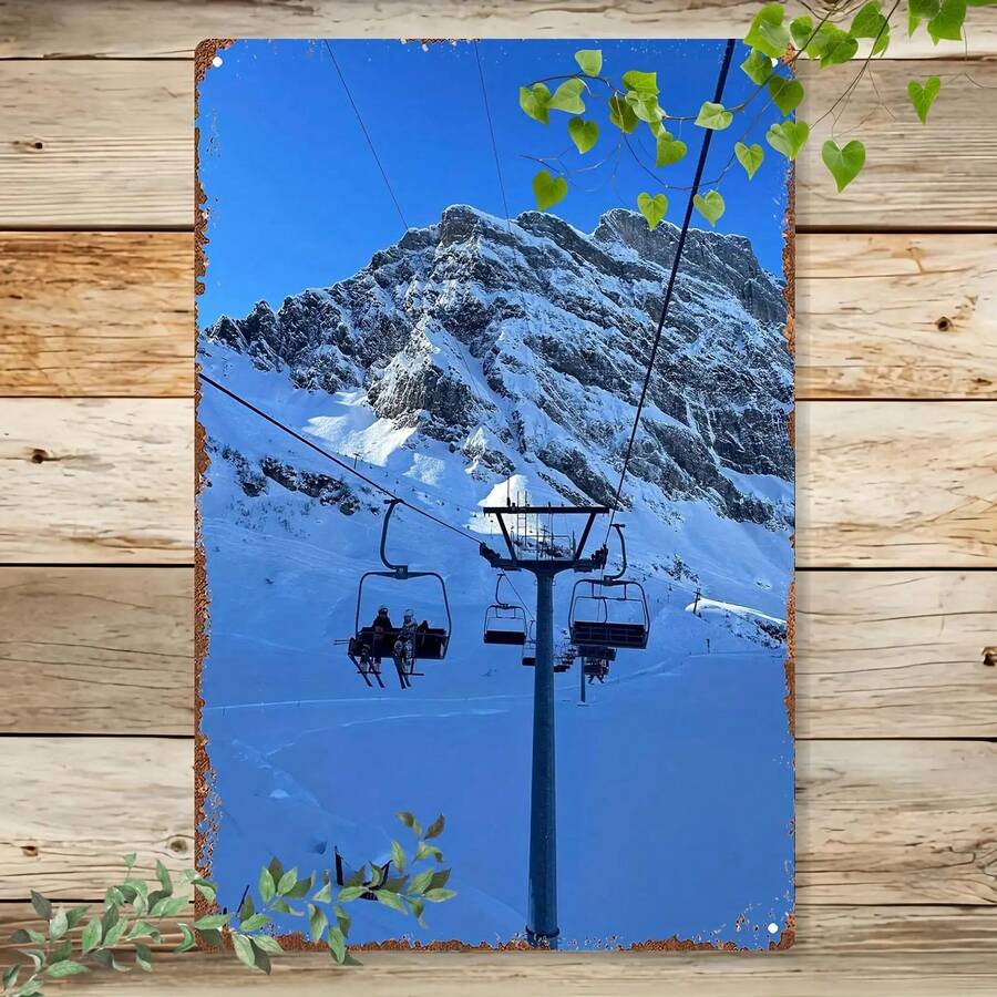 2D Flat, Frameless Iron Wall Art - Snow Mountain Ski Sightseeing Car ...