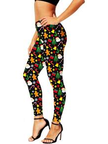 Women's Christmas Leggings Cute Santa Bell Gingerbread High Waist Ugly ...