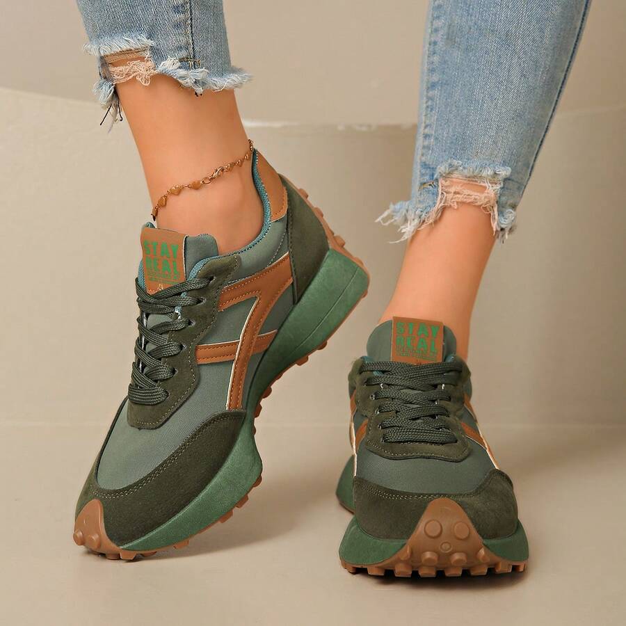 Color Block Sneakers - Casual Lace-Up Lightweight Soft Sole Sneakers ...