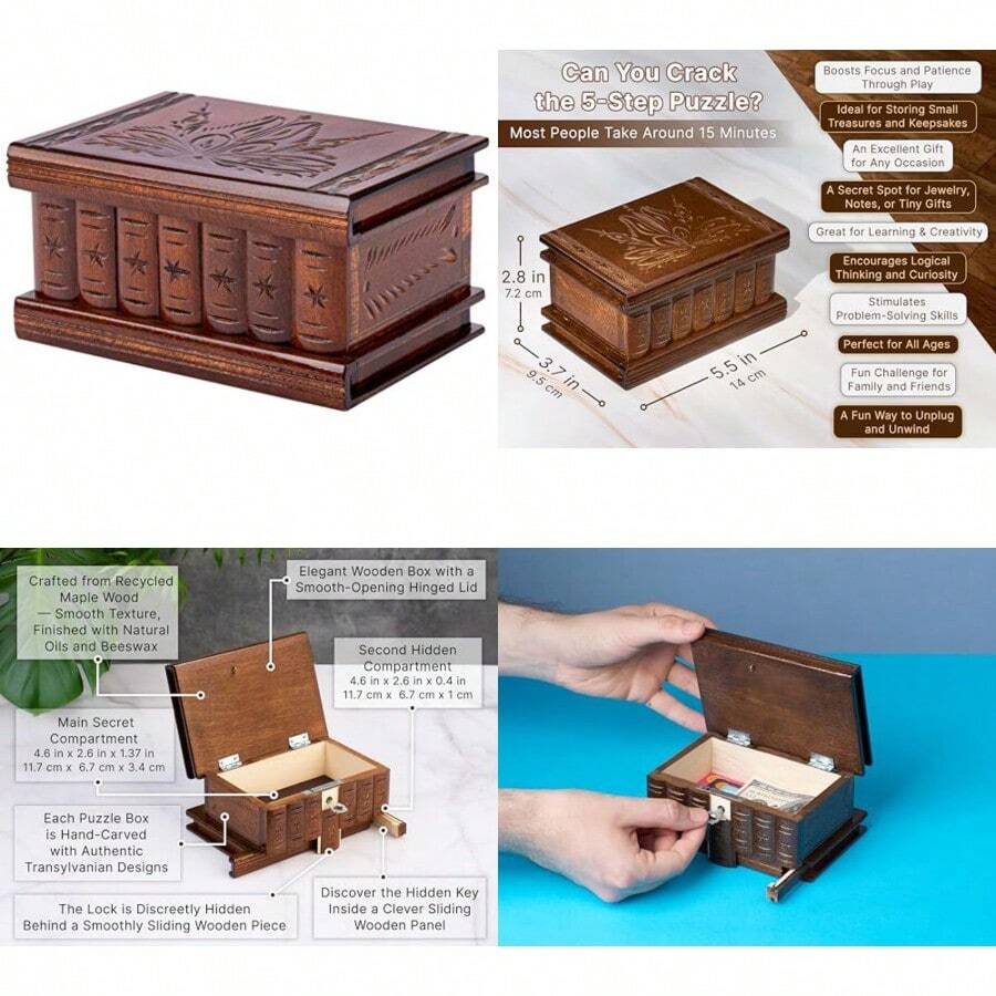 Puzzle Box Secret Wooden Puzzle Box With Hidden Compartments For Money ...