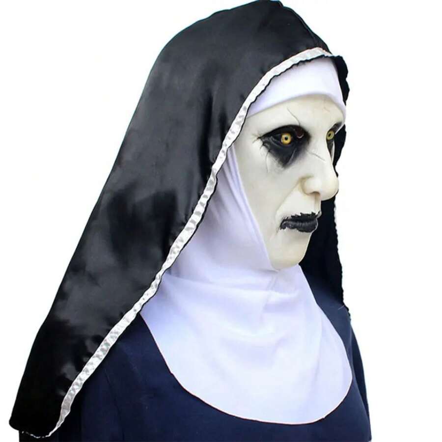 Máscara de látex de monja aterradora de terror con pañuelo Valak para ...