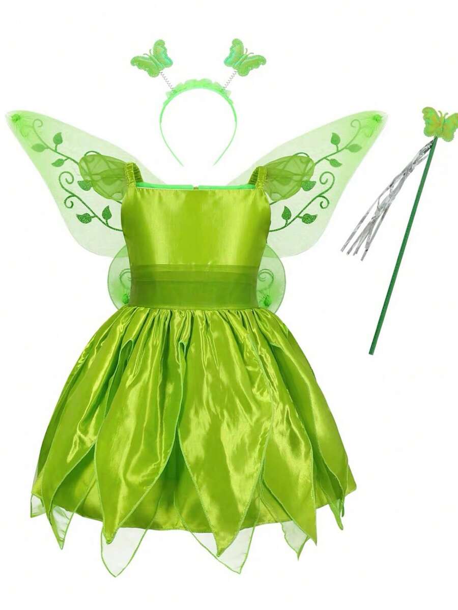 Cosplay Costume Prop Set, Green Dress Butterfly Wings Skirt Pannier ...