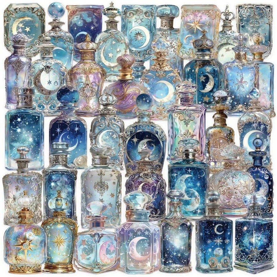 50 Transparent Cartoon Moon Phase Bottle Sticker Bag, Waterproof ...