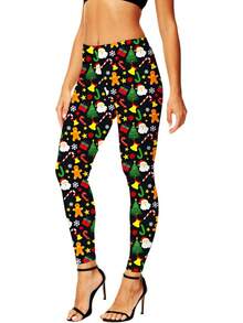 Women's Christmas Leggings Cute Santa Bell Gingerbread High Waist Ugly ...