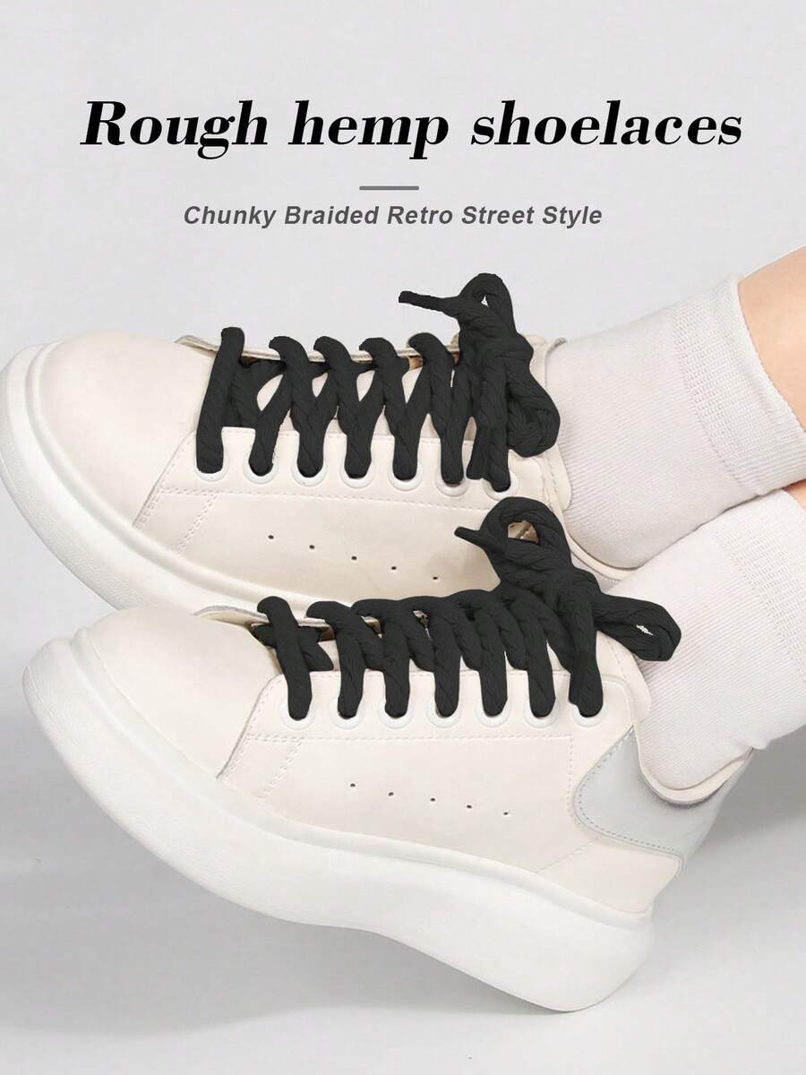 All-Match Chunky Hemp Shoelaces For Men And Women, Round Twisted Rope ...