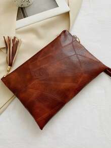 Vintage Litchi Embossed Tassel Decor Wristlet Bag, Retro Inspired ...