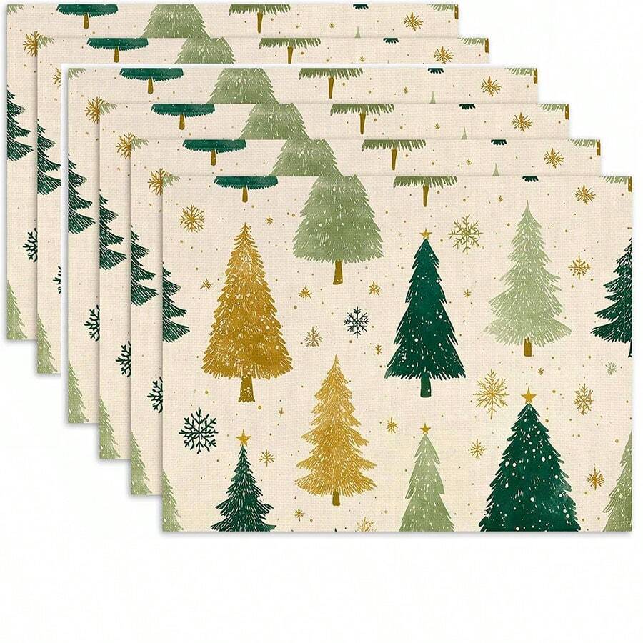 4pcs/6pcs Set Pine Tree Placemats, Seasonal Placemats, Christmas ...