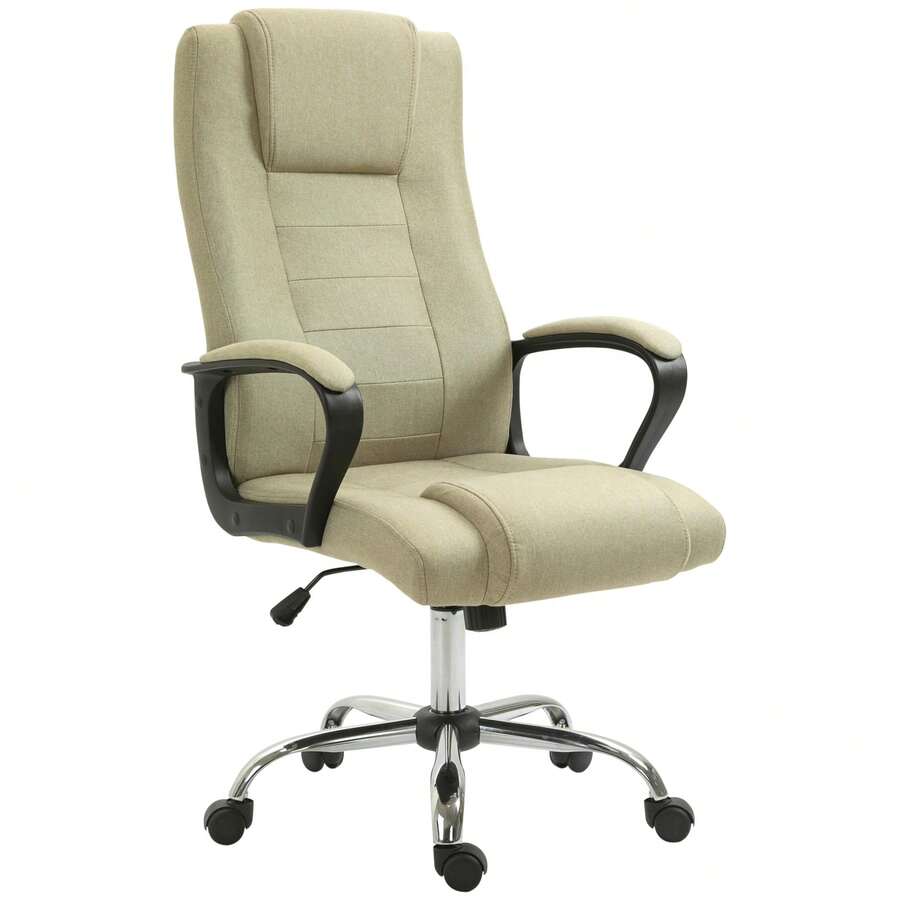 Beige Linen Look Height Adjustable Office Chair With Rocker Function ...