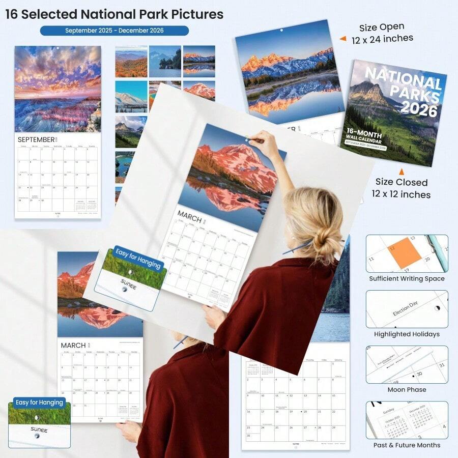 SUNEE Calendar 20252026 For Wall 2026 Large Wall Calendar 12x12 Inches ...