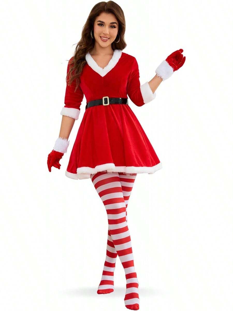 Women's Christmas Dress Ms. Santa Suit Cosplay Mrs Claus Costume Outfit ...