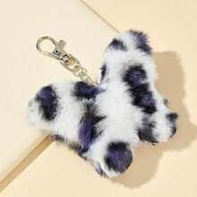 1pc Leopard Print Bag Charm, Faux Rabbit Fur Butterfly Car Key Chain ...