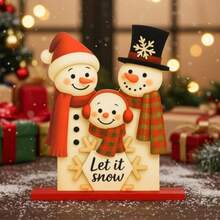 DChunful Christmas Snowman Family Tabletop Decoration Wooden Sign Cute ...