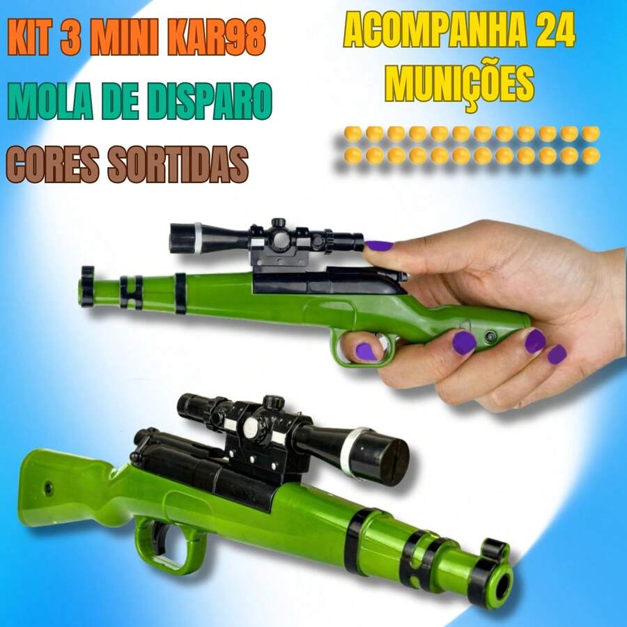 Mini Kar98 Rifle Infantil – Kit com 3 Arminhas de Brinquedo Cores ...