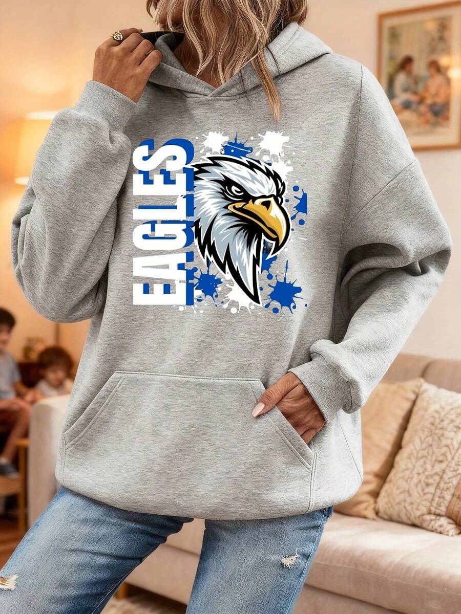 Eagles Logo Hoodie With Bold Eagle Graphic And Splash Design For Casual ...