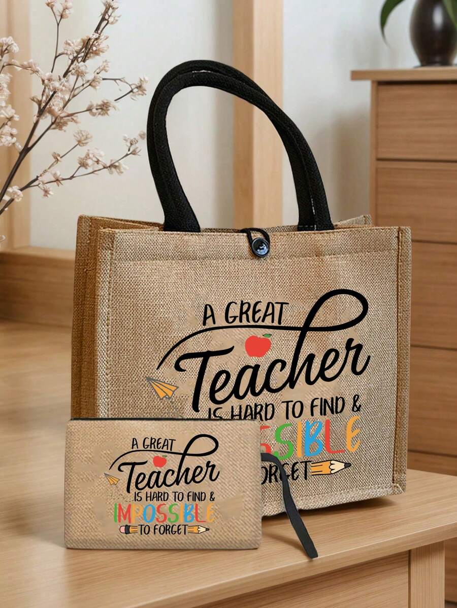 Bolso de mano de lino con estampado de letra creativa de maestro con ...