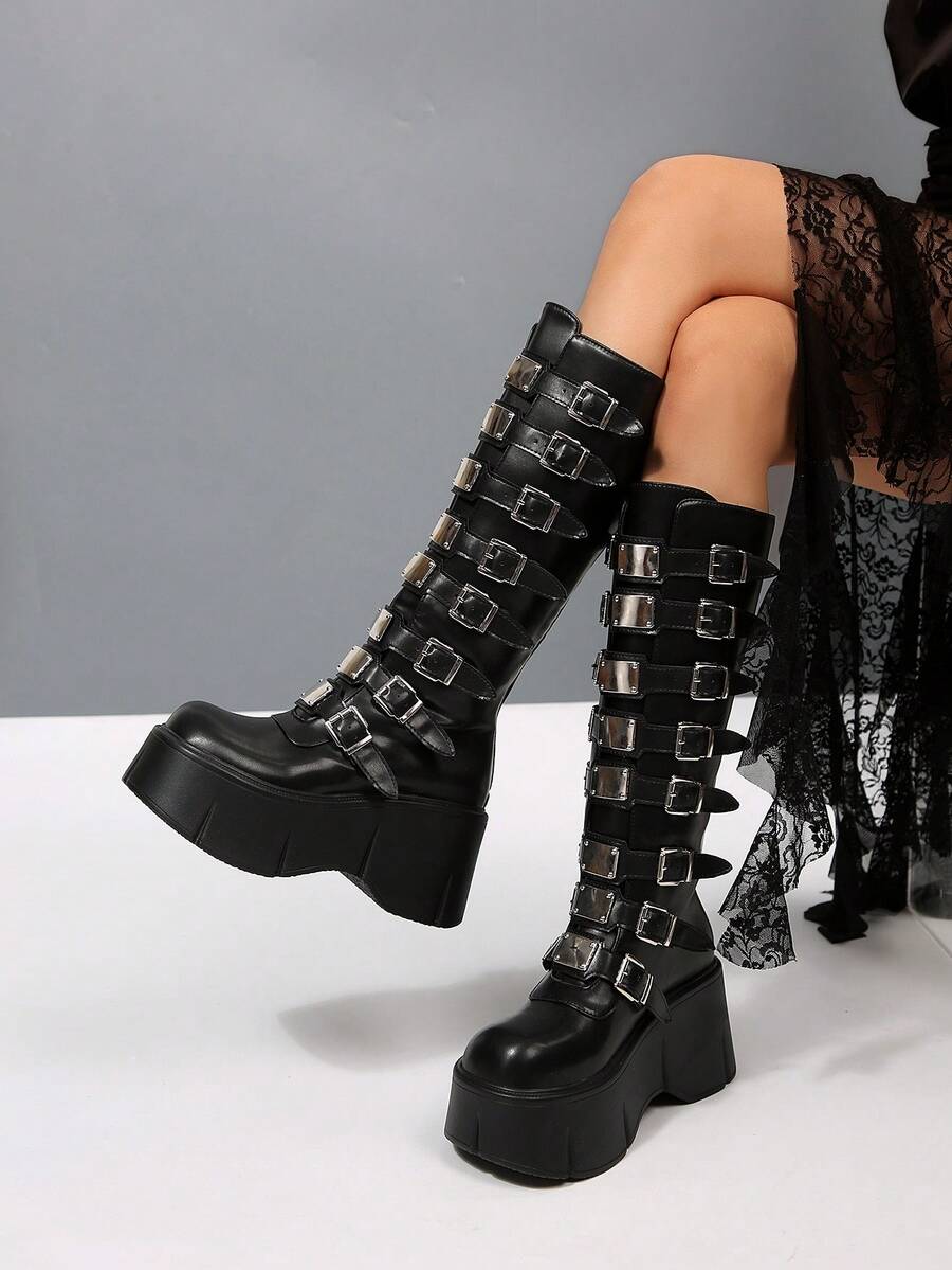 Botas altas de plataforma estilo punk rock, gótico y caballero ...