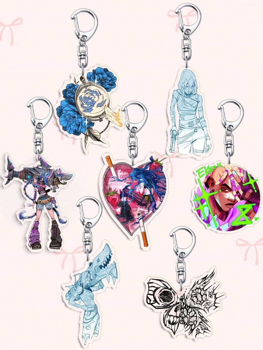 1pc Cute Cartoon Game Anime Arcane JINX LOL Acrylic Keychain,Character ...