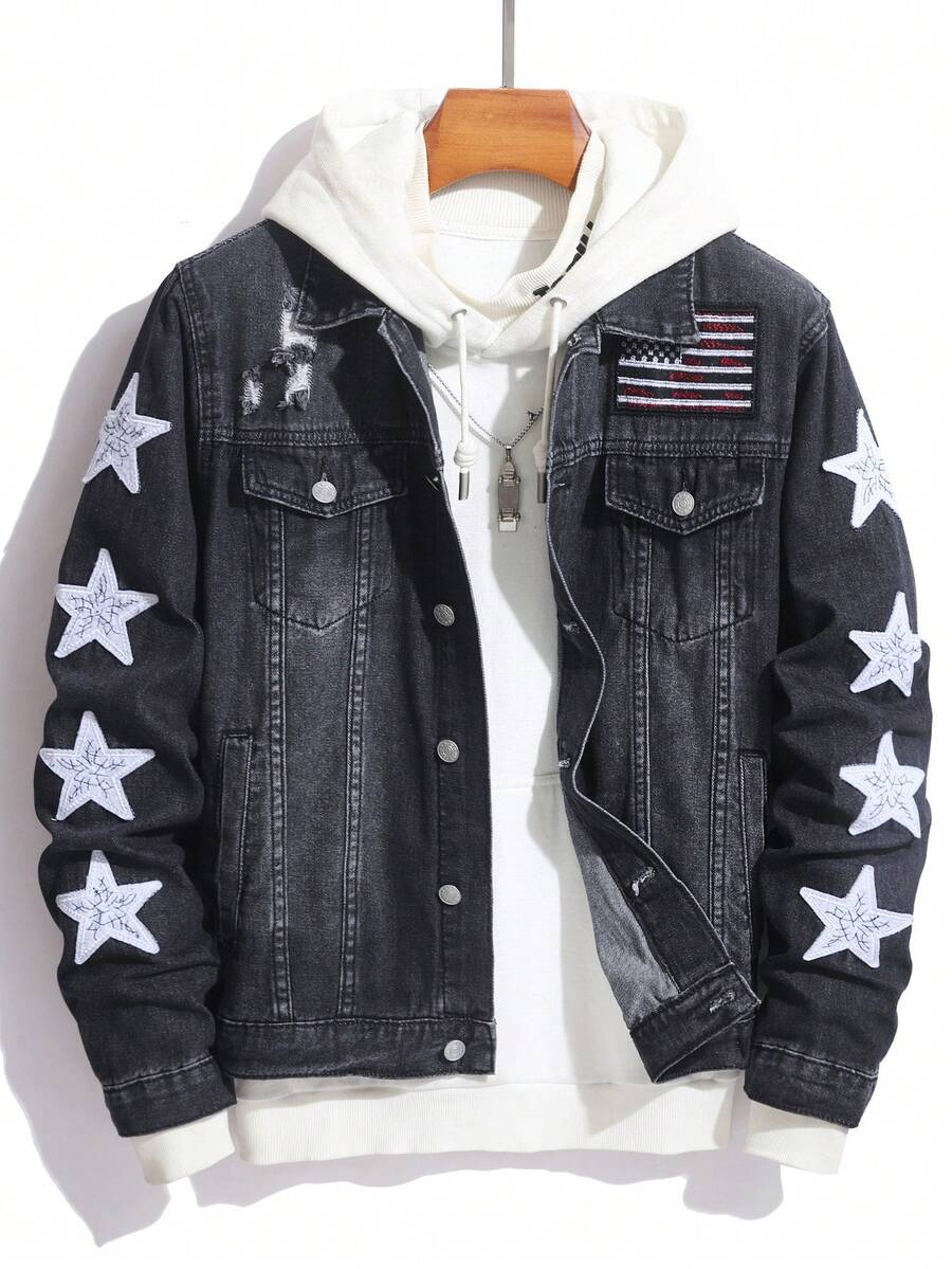 Chaqueta vaquera con diseño de parche bordado de moda coreana para ...