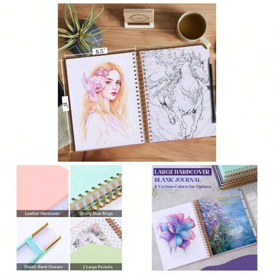 Notebook, Sketchbook 8.5x 11 300 Page Hardcover Sketch Book, Leather ...