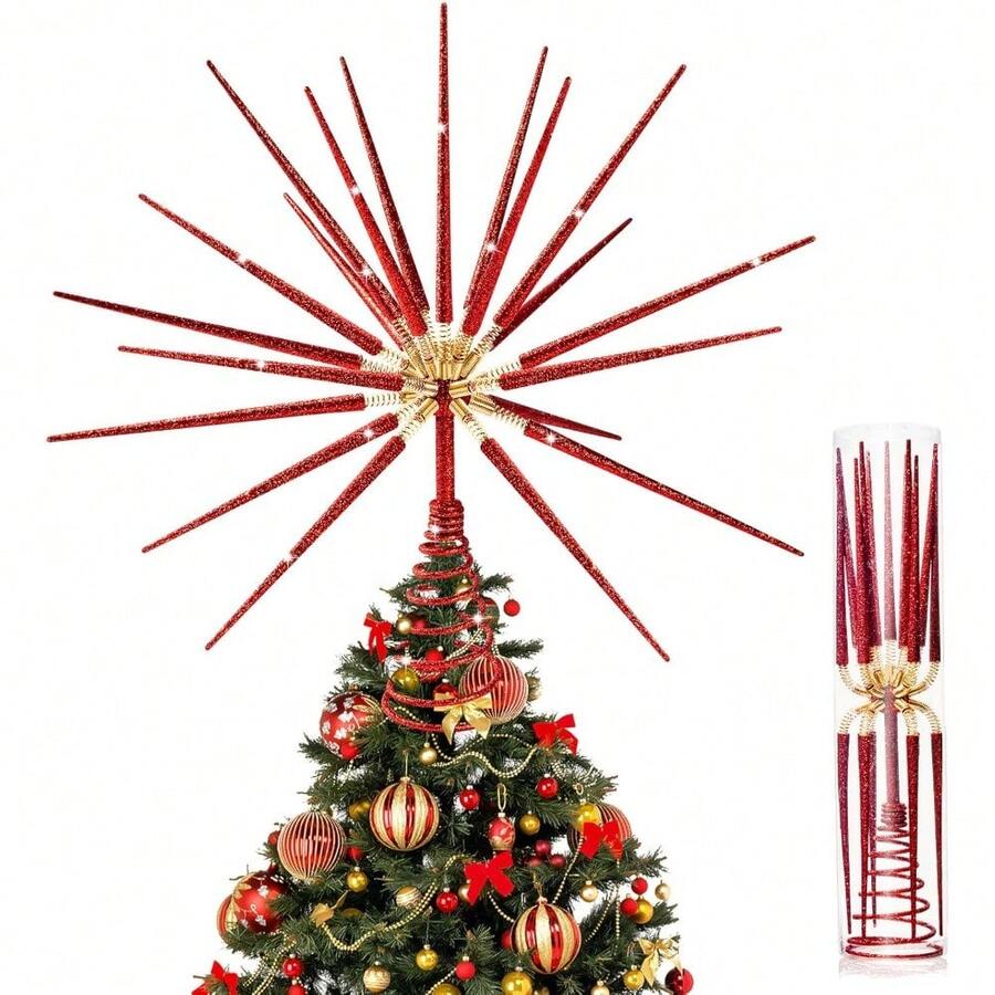 Red Christmas Tree Topper 13.7 Inch - Red Starburst Tree Topper ...