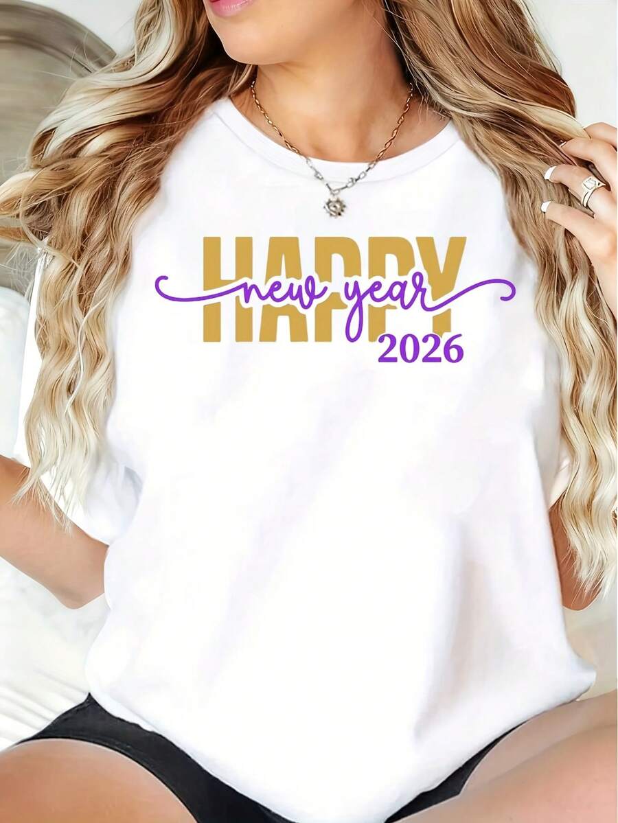 Happy New Year 2026 Tee Minimalist Gold Black Clipart 2026 New Year ...