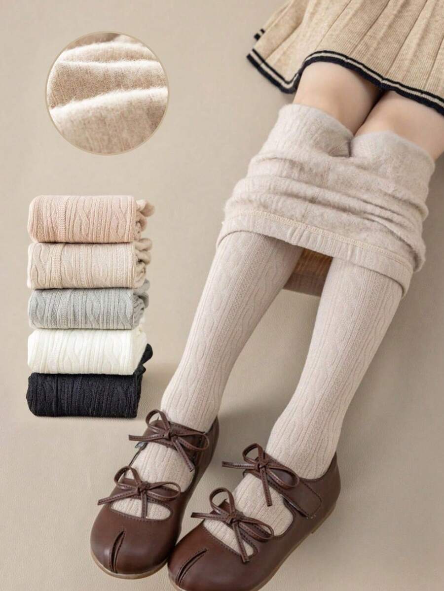 [Autumn/Winter] 1/2/3 Pairs Girls Cable Knit Tights, Thermal Lined ...