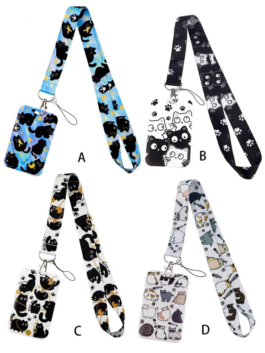 1pc Black Cat Cute Card Holder Lanyard, Suitable For Office Stationery ...