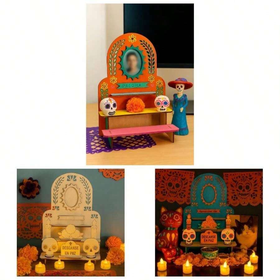 3 - Tier Dia De Muertos Altar Ofrenda Kit, Wooden Solecito Day Of Dead ...