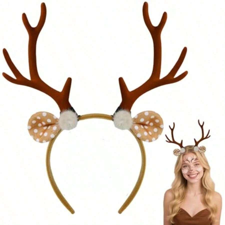 Cute Reindeer Antler Headband And Temporary Tattoos Set For Women ...