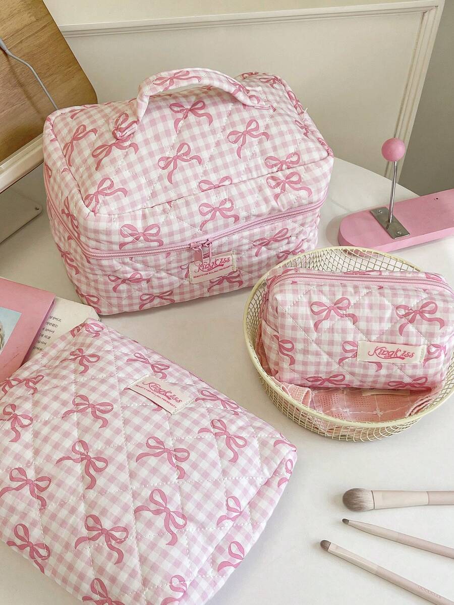 1Pc/Set Gingham Pattern Cute Makeup Bag Set Portable Travel Makeup Bag ...