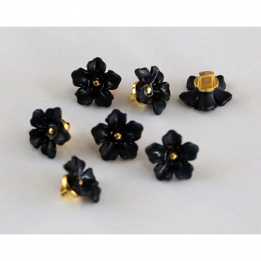 Flower Buttons For Sewing Plastic Craft Button 13(0.52 Inch) Black Pack ...