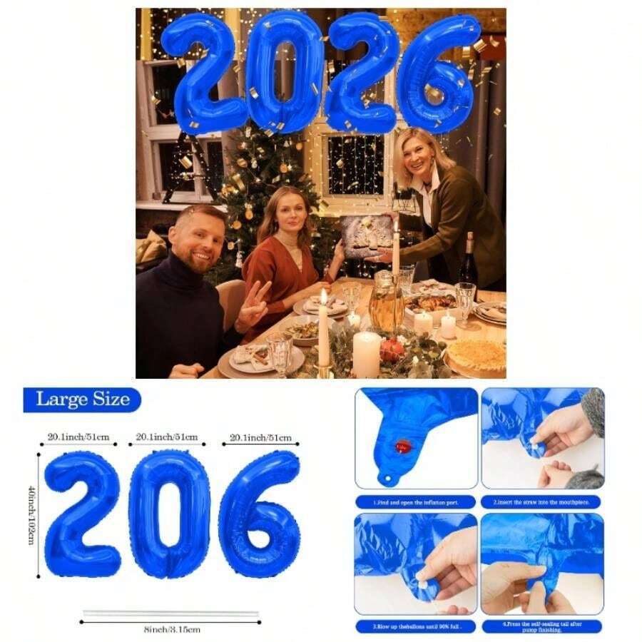 2026 Balloons, 2026 Number Balloons Gold, 40 Inch Large Foil Happy New ...