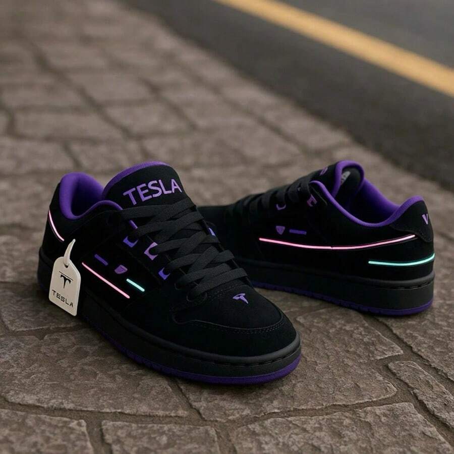 Tesla Coil Iridescent Sneakers Color: Black/Purple Material: Suede And ...